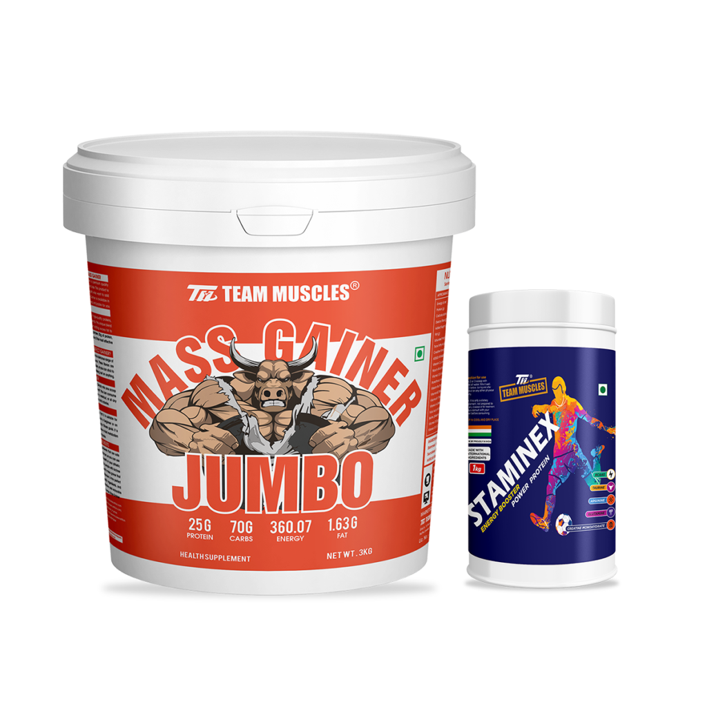 Jumbo Mass Gainer 3Kg + Staminex Energy Booster (Powder) - Team Muscles ...